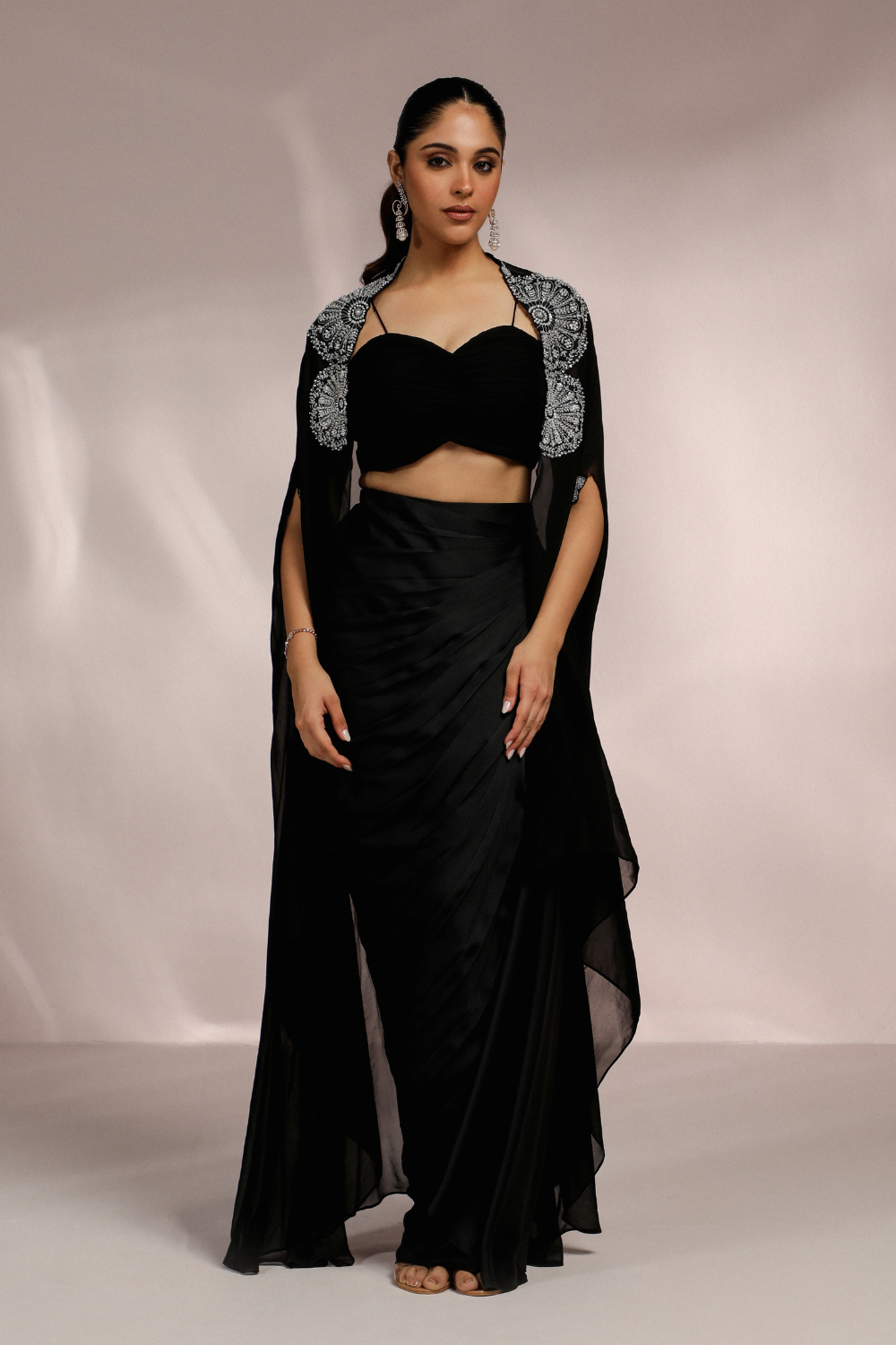 Black Embroidered Cape Set – Label Moni K